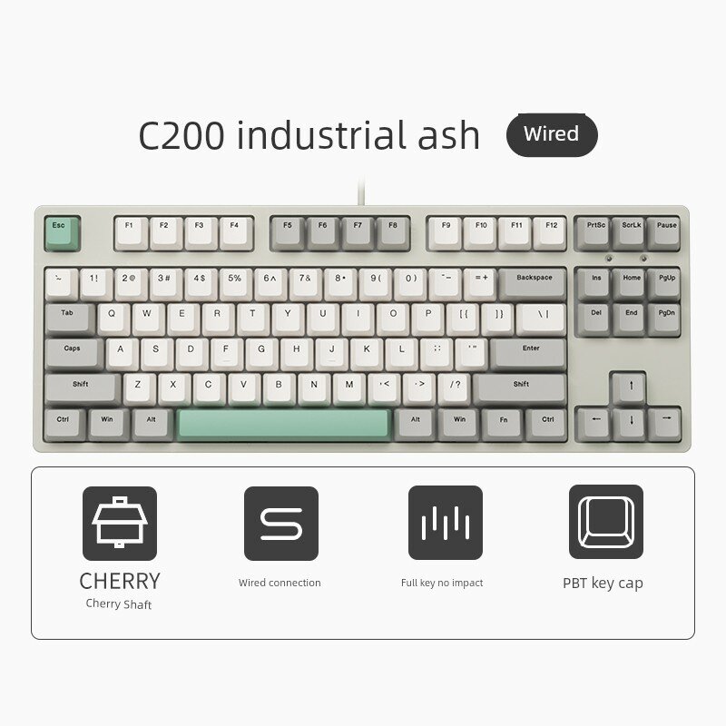 IKBC C200 Промышленный серый Проводной Клавиатура с красной осью Cherry 87 клавиш для офиса