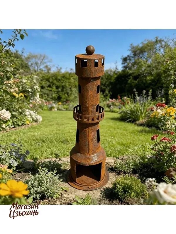 Фигурка садовая "Маяк" "Подсвечник" 10x27 см, металлический, винтажный стиль — фото 1