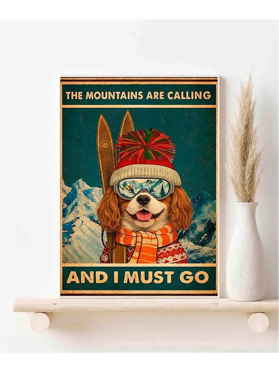 Кавалер-кинг-чарльз-спаниель, Skiing, Плакат 30x42см