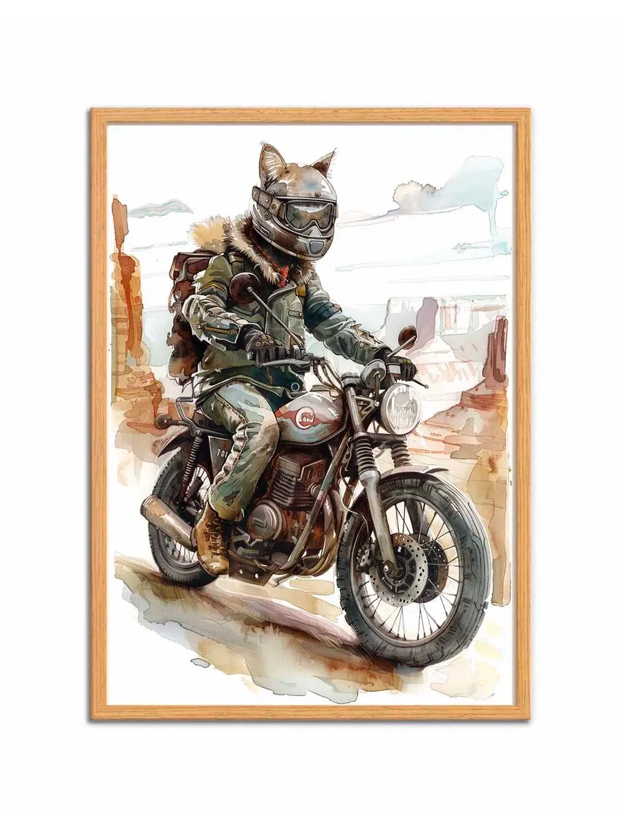 Египетский кот Мау Байкер 3, Плакат 30x42см