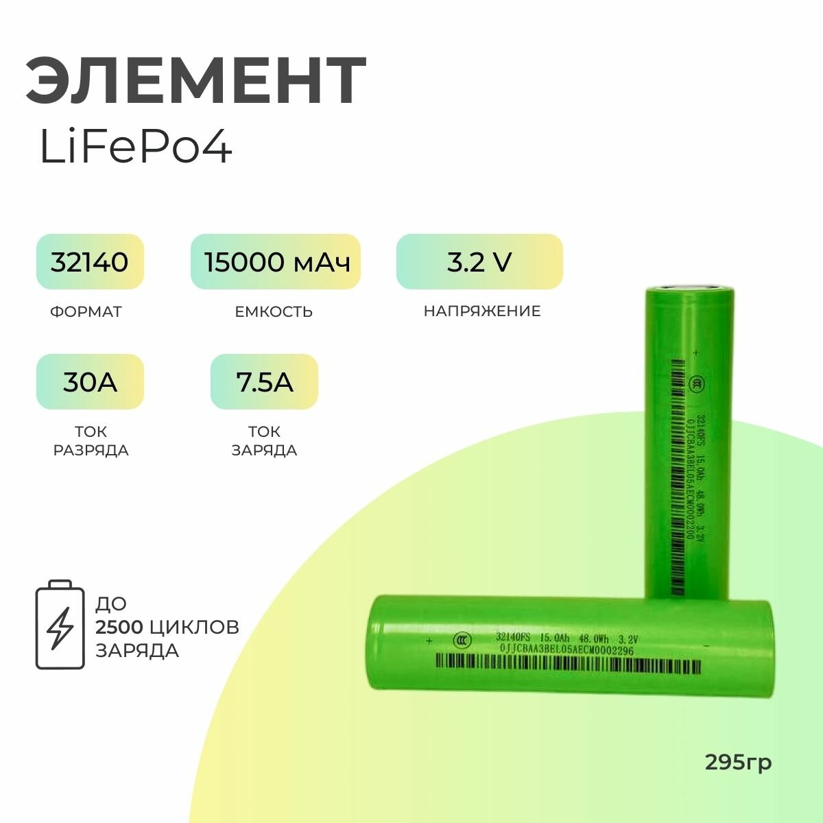 Элемент 32140 (LiFePo4) 15000 мАч - 1 шт