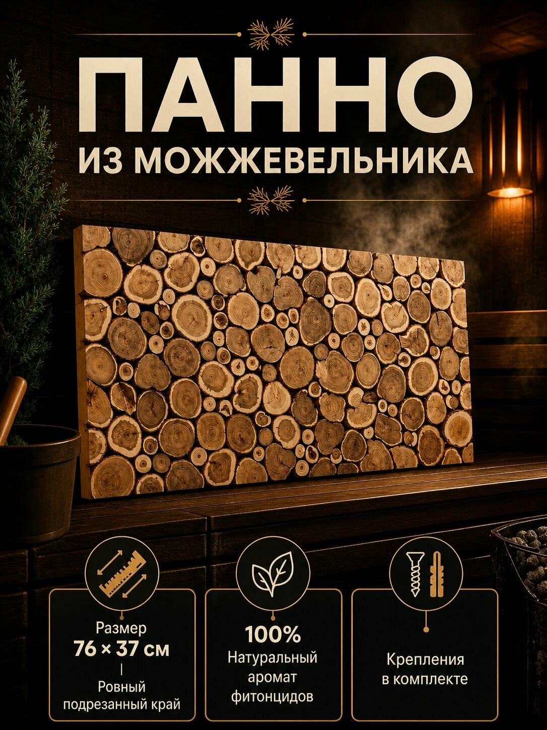 Панно из можжевельника для бани и сауны 76*37 см