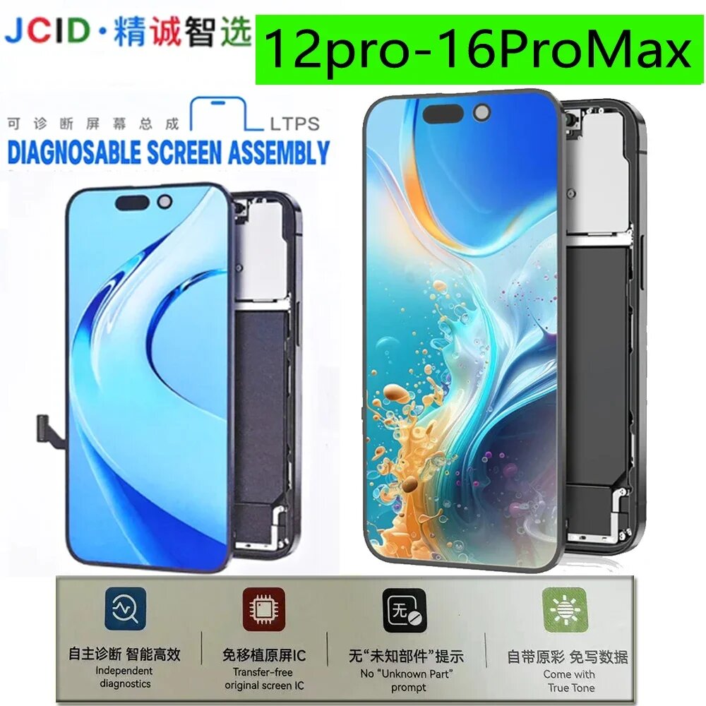 Диагностируемый мягкий OLED-дисплей JCID FHD LCD для iPhone 15, 12, 13, 15 Pro, 12PROMAX SOFT JCID