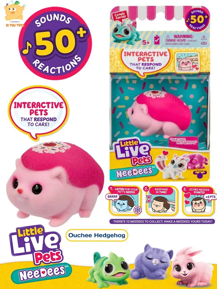 Little Live Pets NeeDees Candy Series Ouchee Hedgehog / Интерактивные живые игрушки для домашних животных - идеальный новогодний подарок на 2026 год.