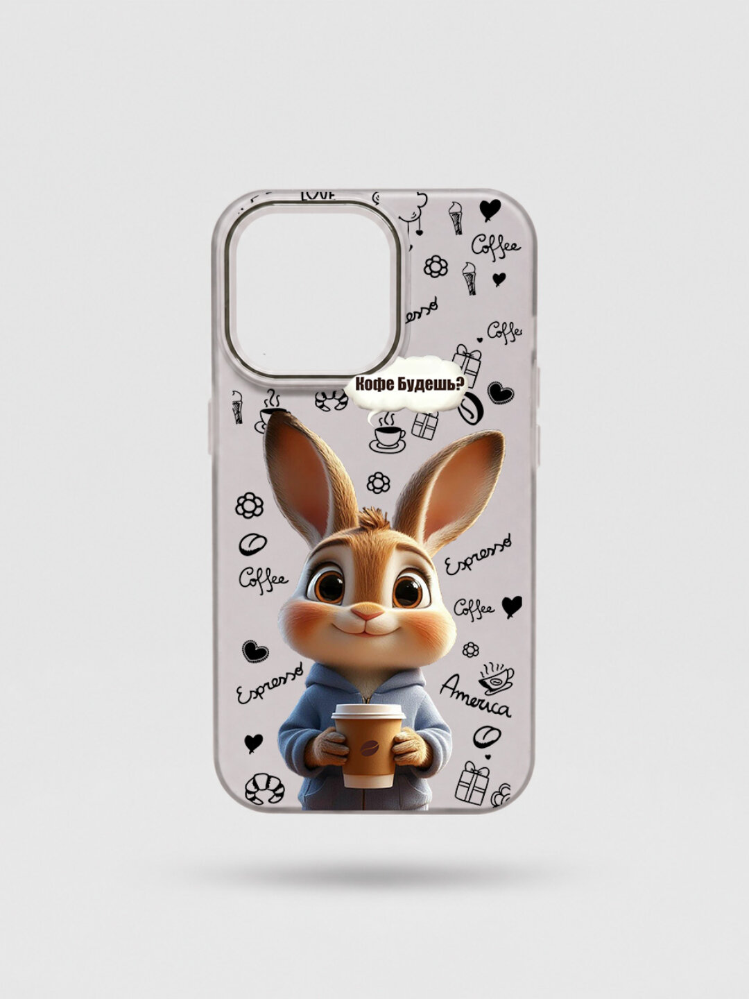 Чехол для iPhone 14 Pro, Кролик, силикон, soft touch, матовый, мягкий, ударопрочный