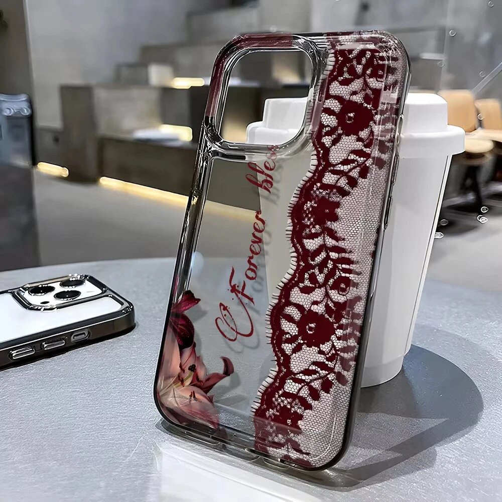 Красный кружевной чехол для iPhone 17, 16, 15, 14 Plus, 13, 12, 11 iPhone 16 Pro Max, Серый, Grey