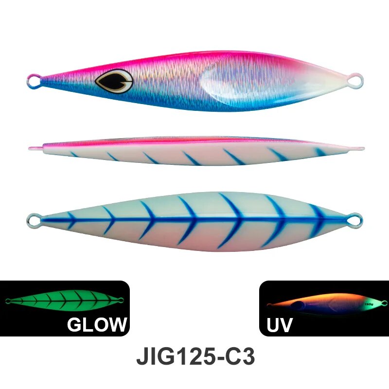 Металлическая светящаяся приманка TEASER J125 для морской рыбалки 150g, J125-HOOK-C3