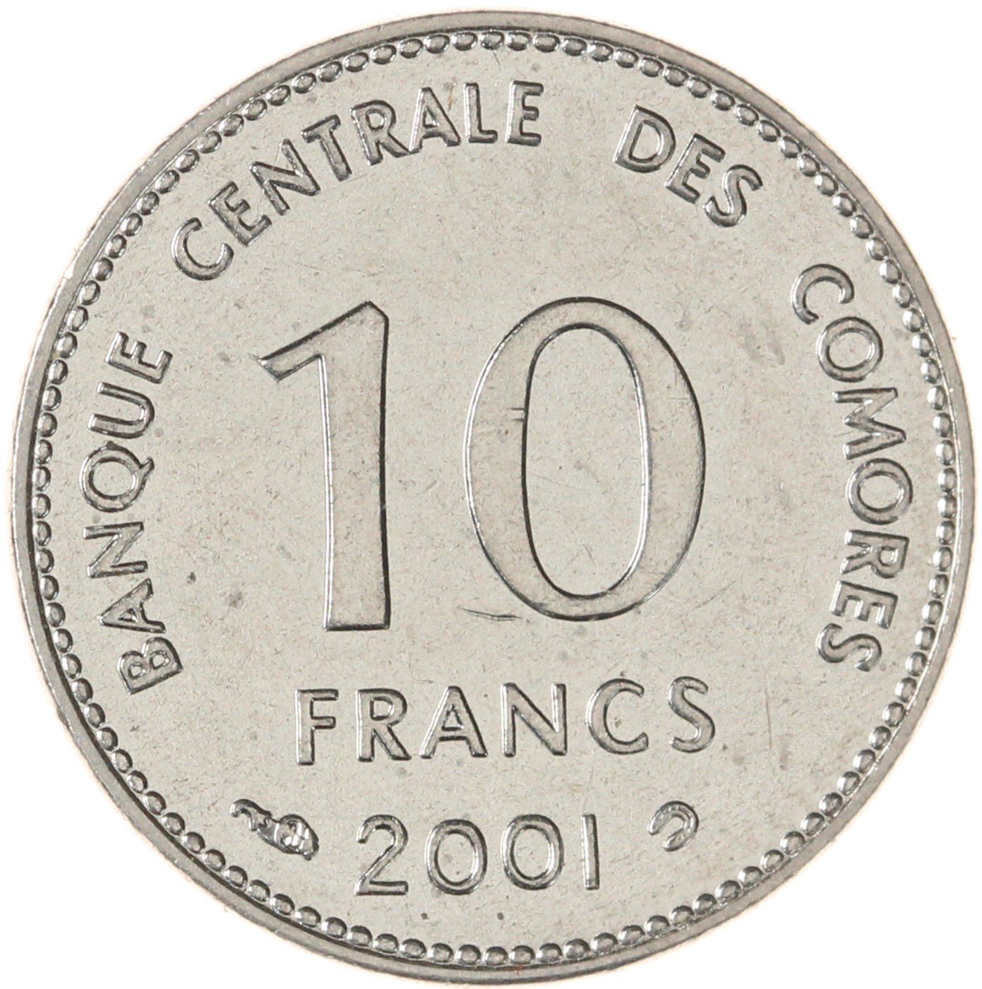 Коморские острова 10 франков francs 2001, Никель, в сохранности AU-UNC