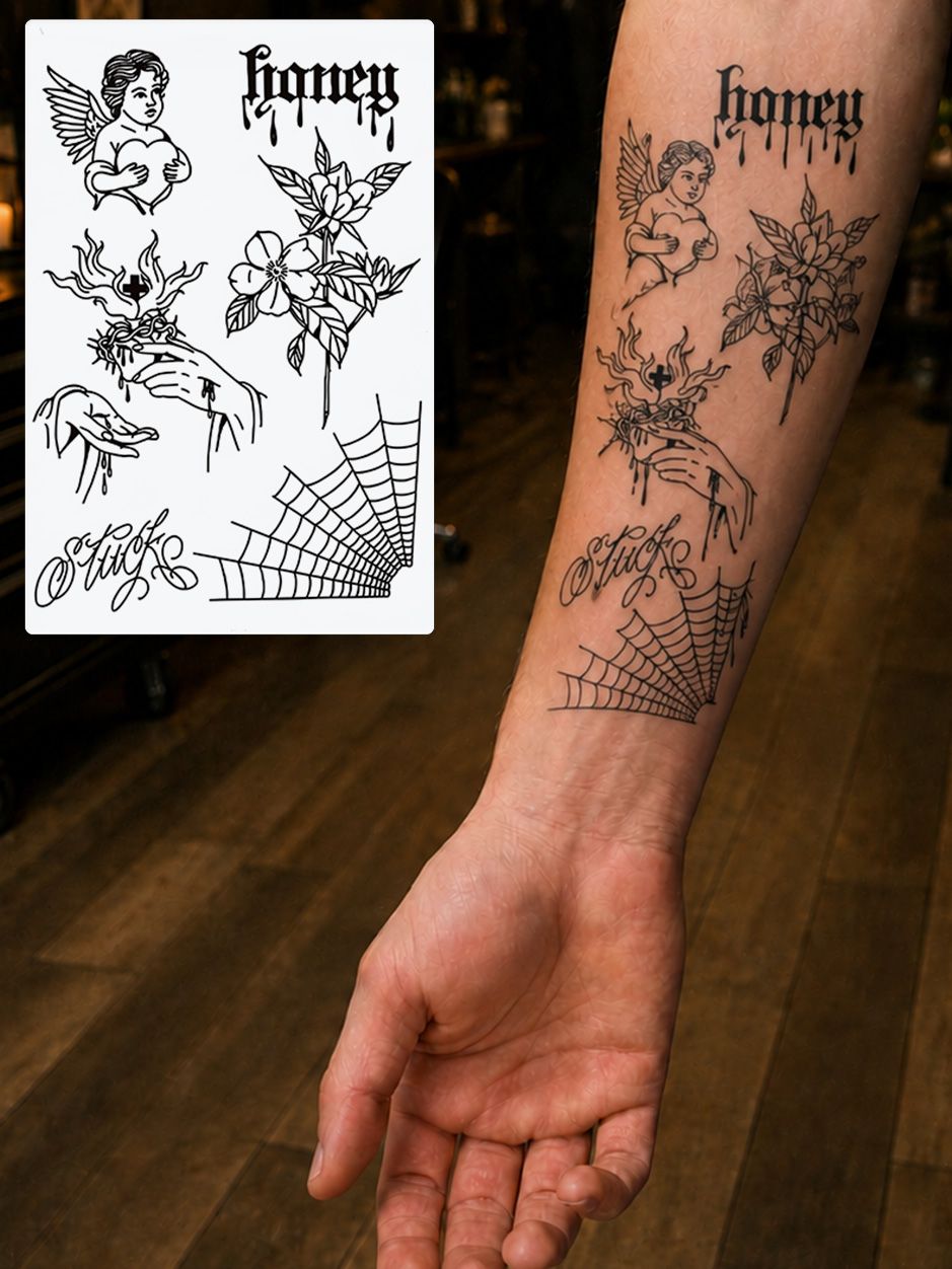 Tattoo'шки Временная тату "Жуткая красота" 15*21см для временного дизайна тела, праздника, фотосессии и яркого образа