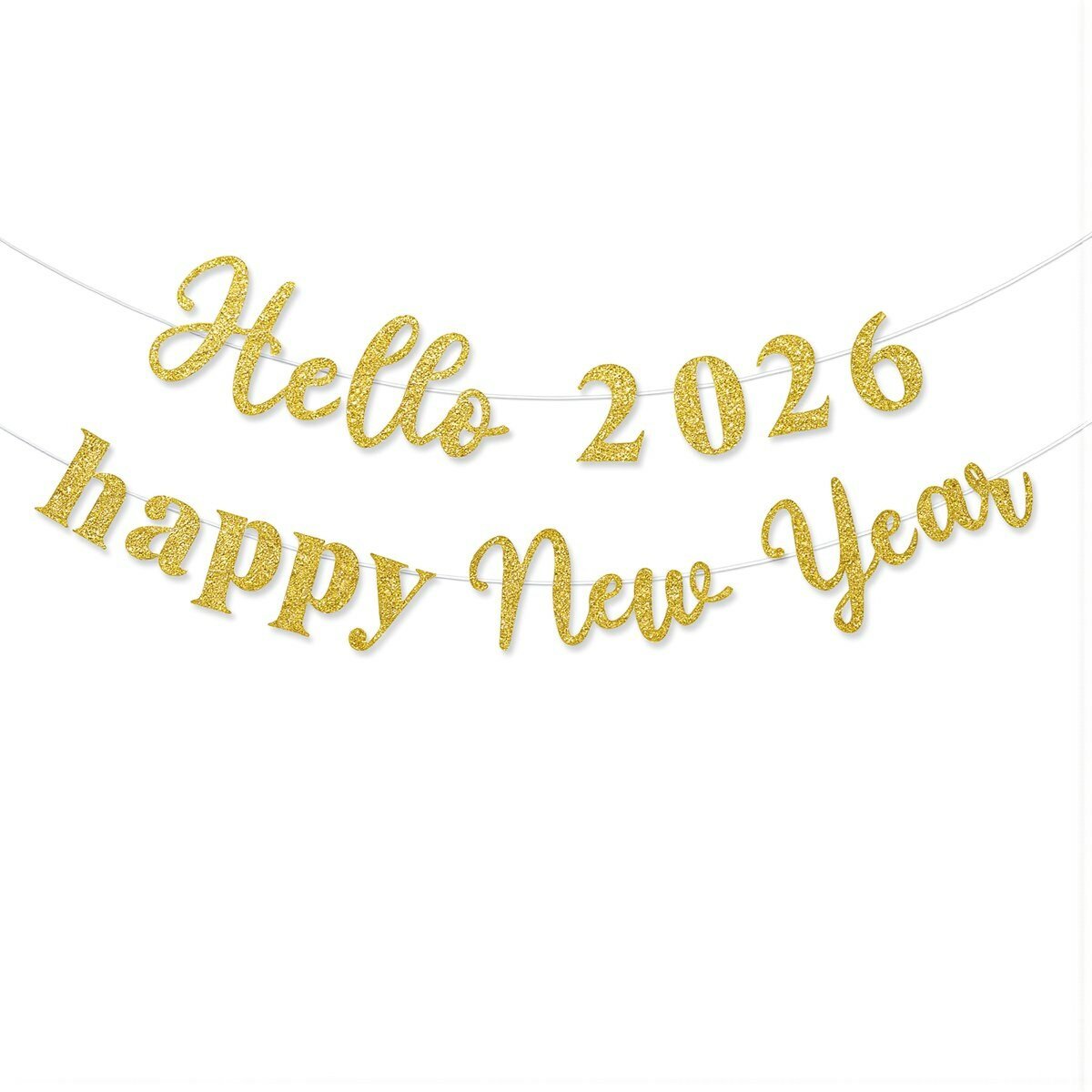 Гирлянда на Новый 2026 год с надписью Hello 2026 Happy New Year черно-золотая для праздничного оформления дома, Гирлянда Hello 2026 Happy New Year золотая