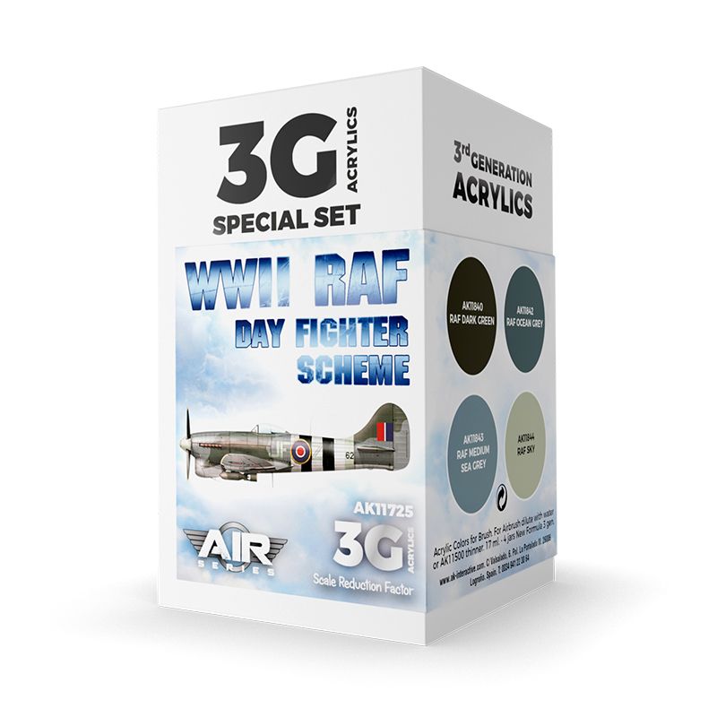 Набор красок AK Interactive - WWII RAF Day Fighter Scheme Set 3G, 4 краски