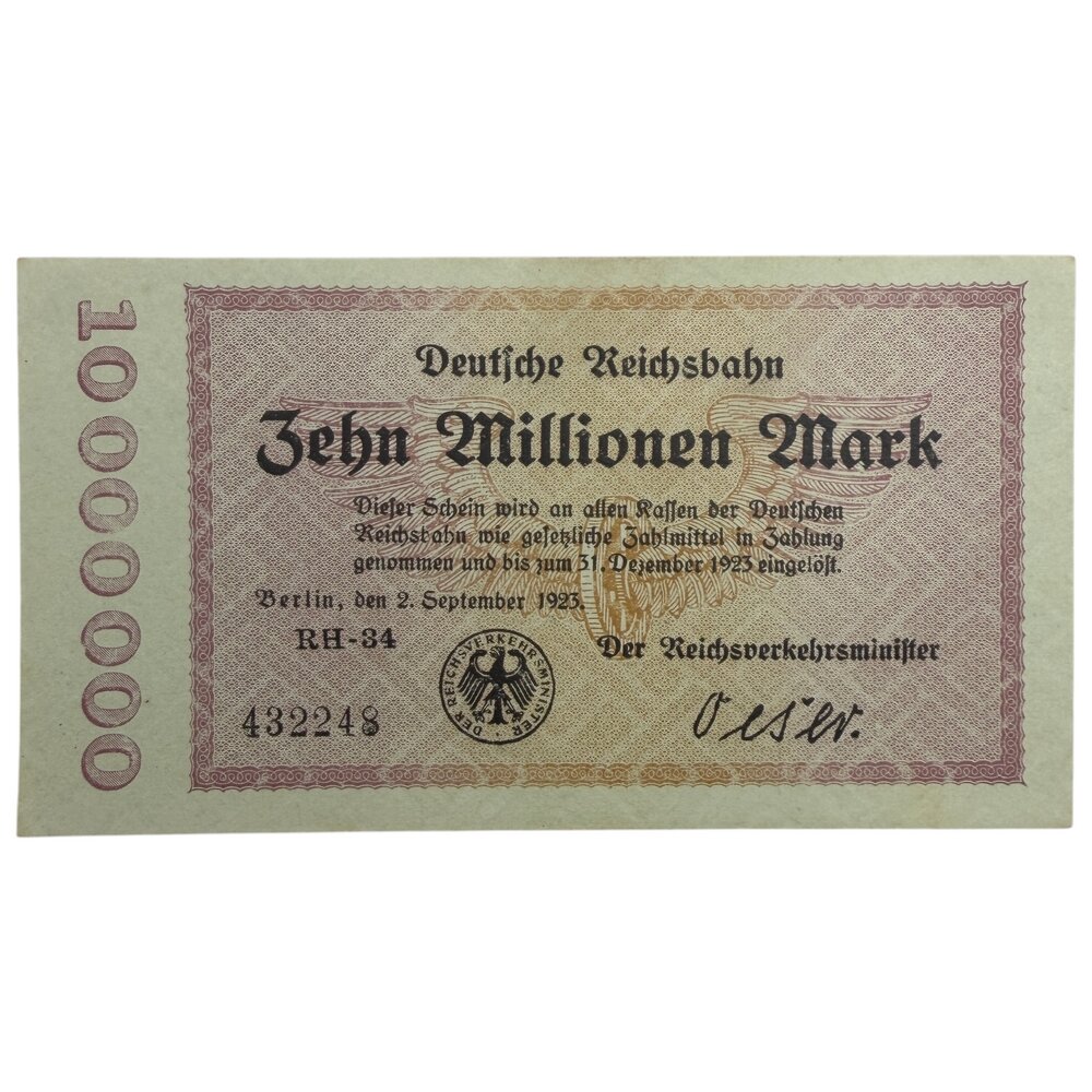 Веймарская республика, Берлин, железная дорога 10000000 марок 1923 г. (Серия RH-34)