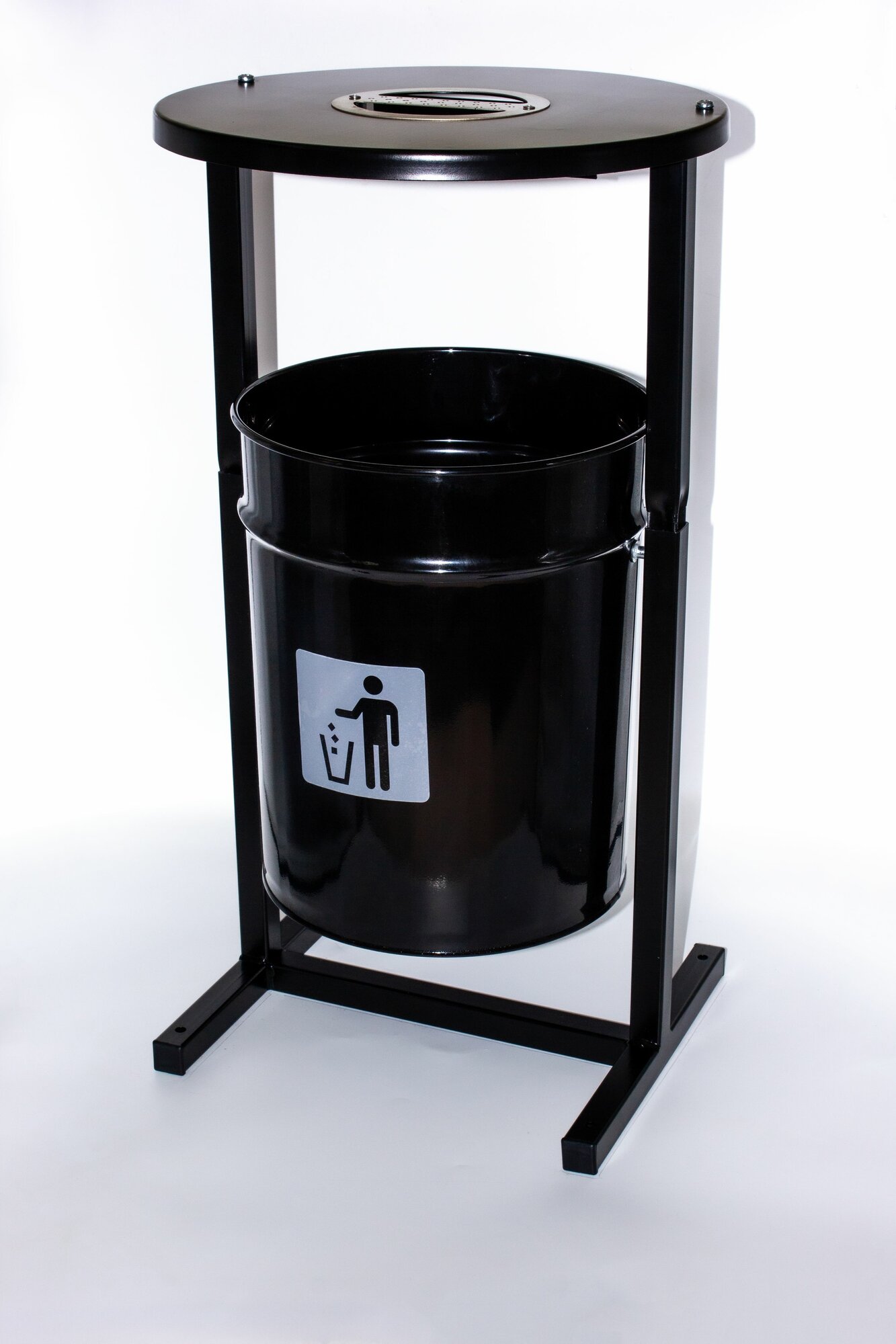 Урна металлическая уличная Т черная с пепельницей