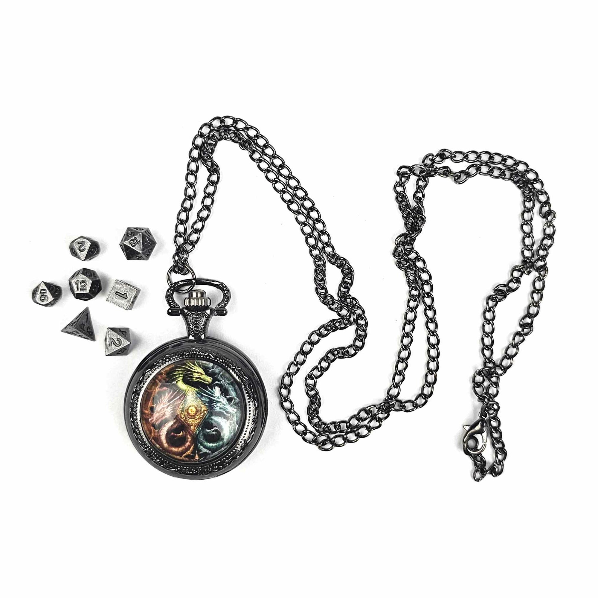 Кубики ДнД (7шт) Дайсы для DnD RPG Медальон Дух Дракона Сталь
