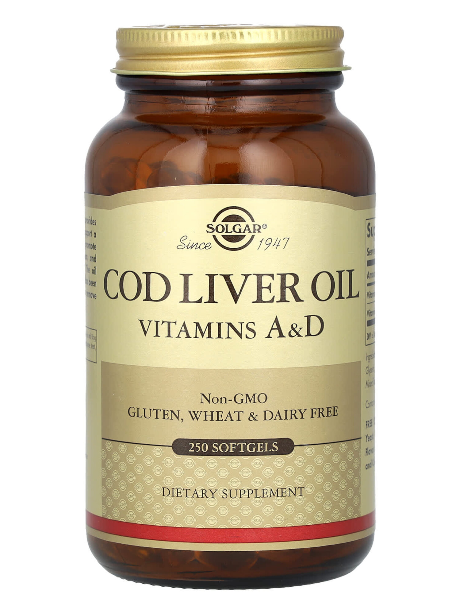 Solgar Cod Liver Oil Vitamin A and D, Жир из печени трески с витаминами А и Д 250 гелевых капсул