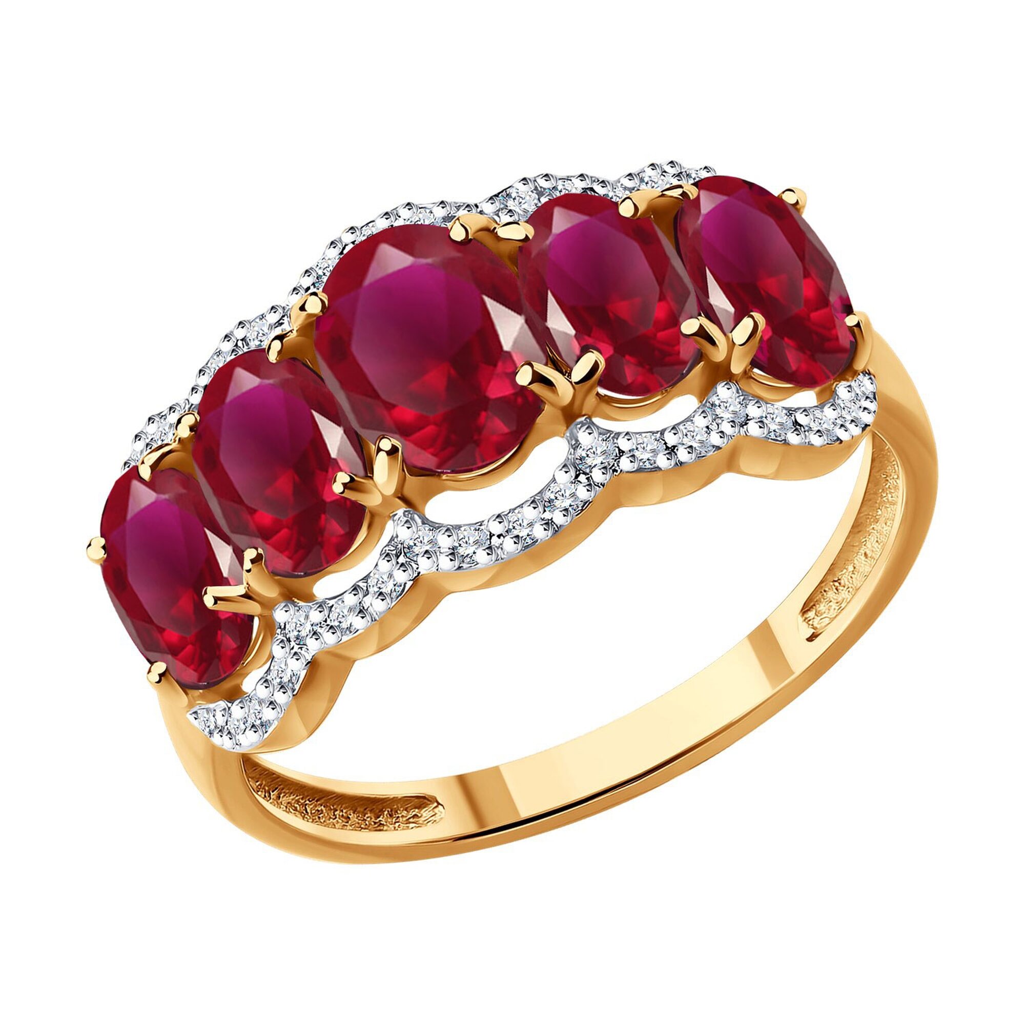 Кольцо дорожка, красное золото, 585 проба, рубин, бриллиант