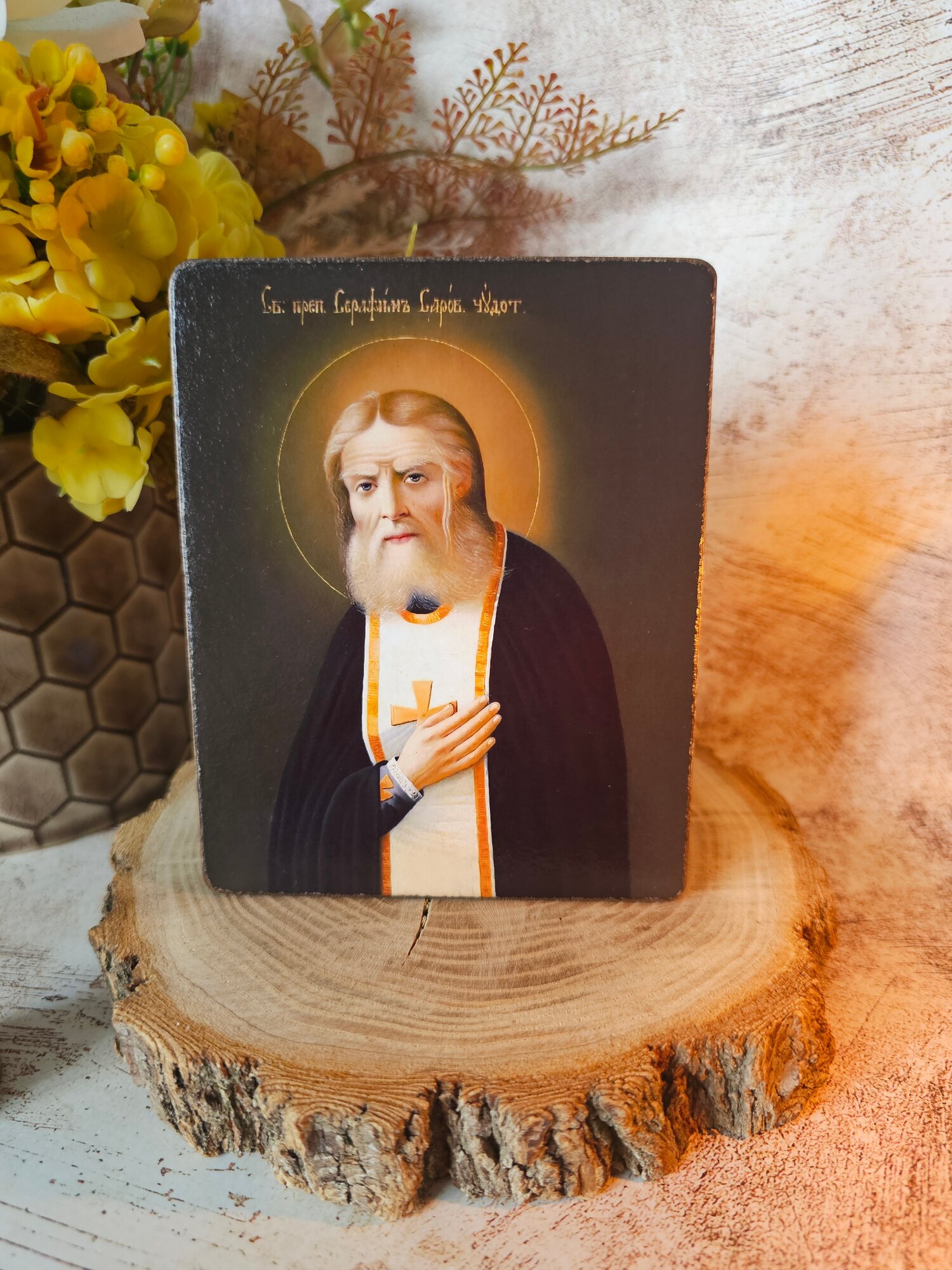 Освящённая икона Серафима Саровского XIX век, 10*13 см