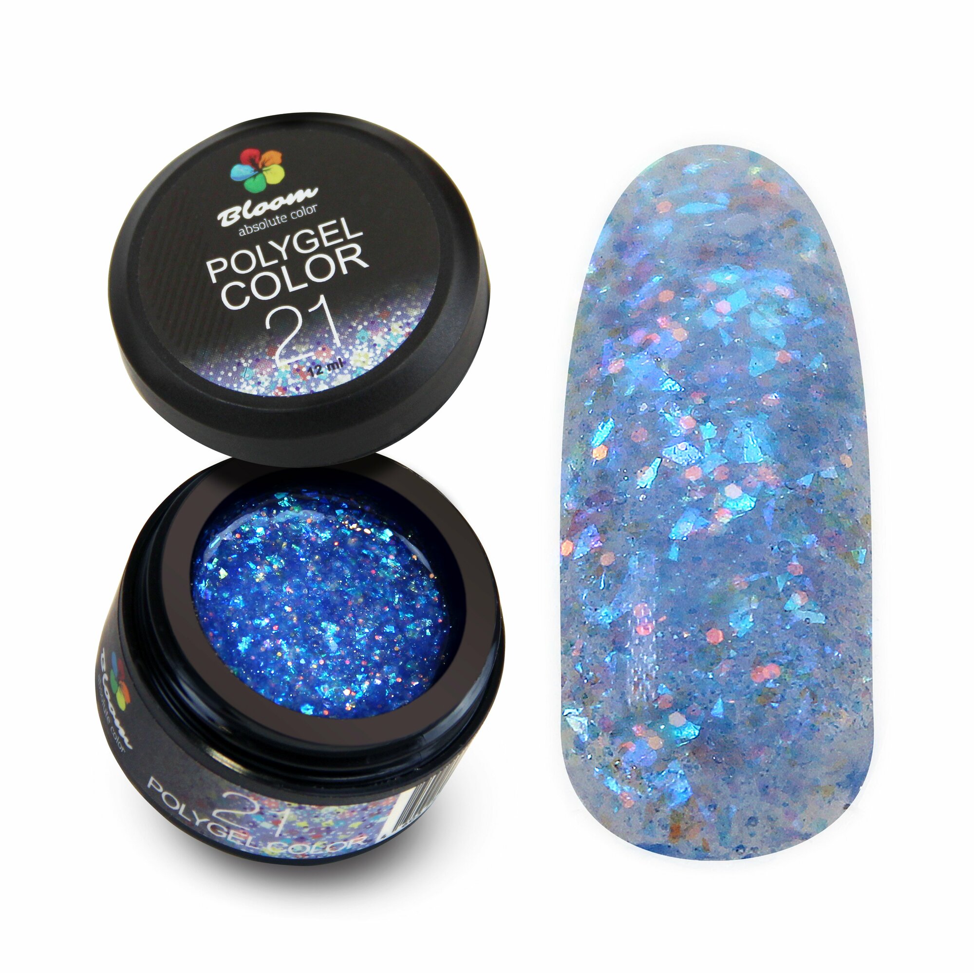 Полигель №21 синий с блестками 12 мл Bloom