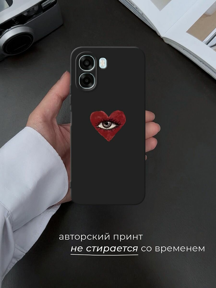 Черный матовый чехол на Oppo A6x / Оппо A6x с принтом heart eye 2 — фото 1