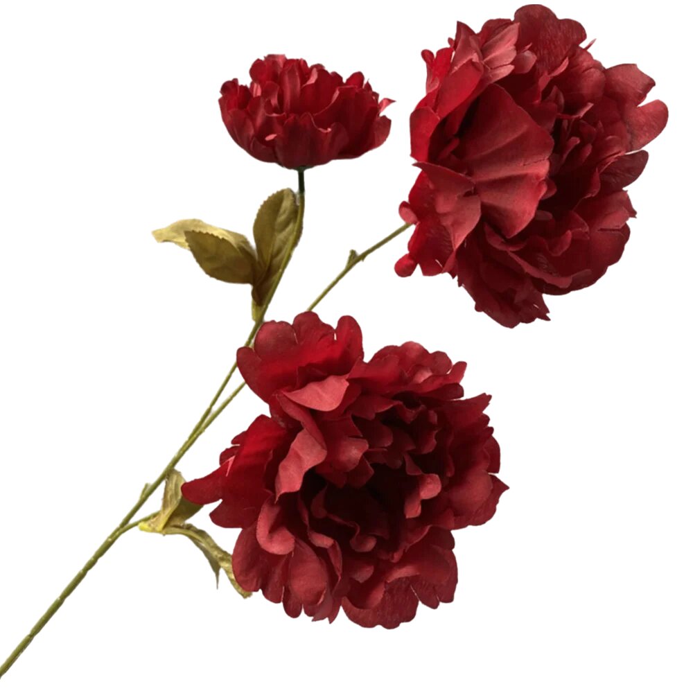 Искусственные цветы пионов 3 штуки Бордовый, Red