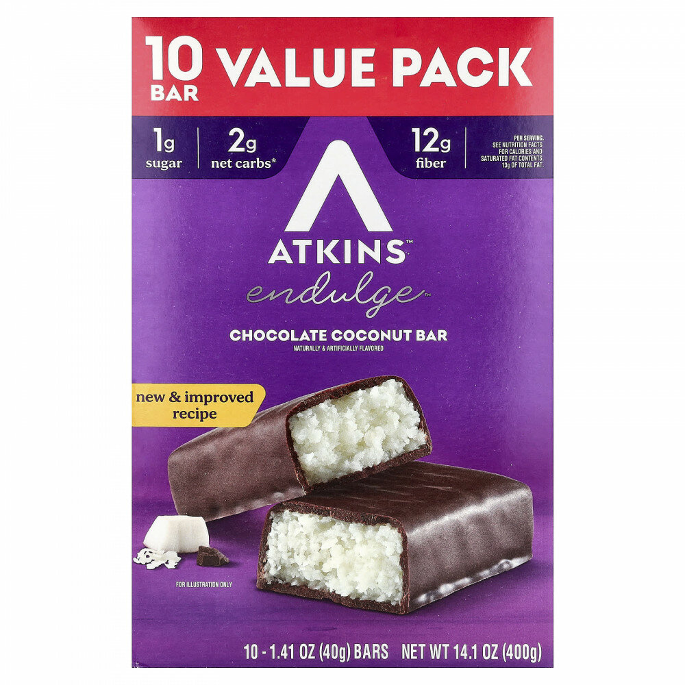 Atkins, Endulge™, шоколадно-кокосовый батончик, 10 батончиков по 40 г (1,41 унции)