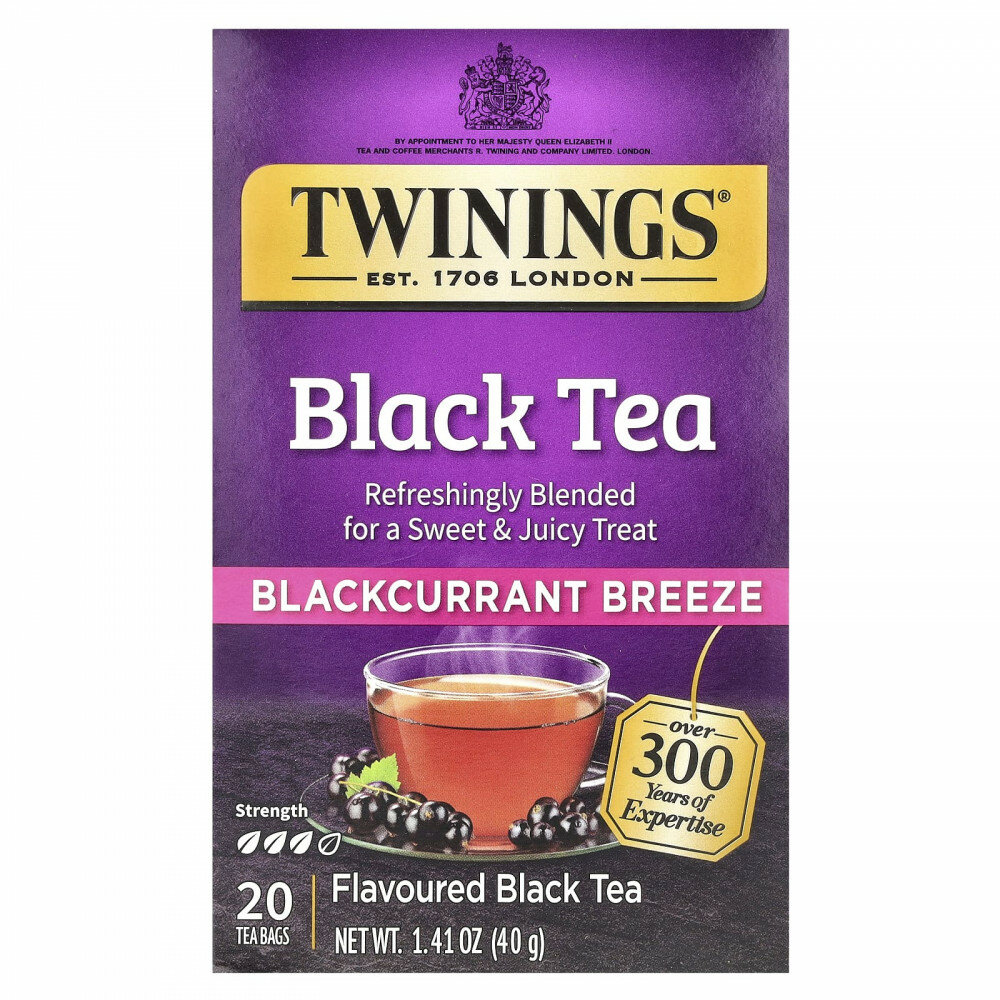 Twinings, Ароматизированный черный чай, черная смородина, 20 чайных пакетиков, 40 г (1,41 унции)