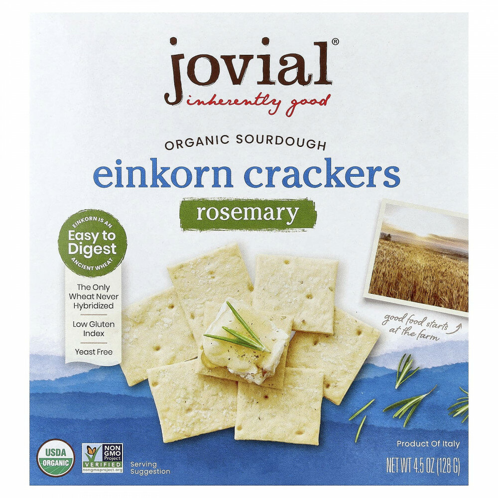Jovial, Органические крекеры на закваске, с розмарином, 128 г (4,5 унции)