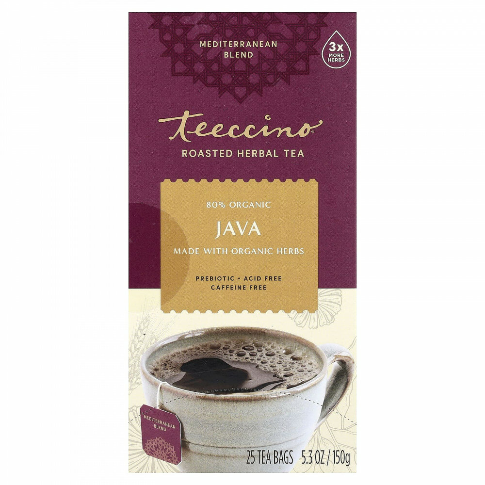 Teeccino, Жареный травяной чай, Java, без кофеина, 25 чайных пакетиков, 150 г (5,3 унции)