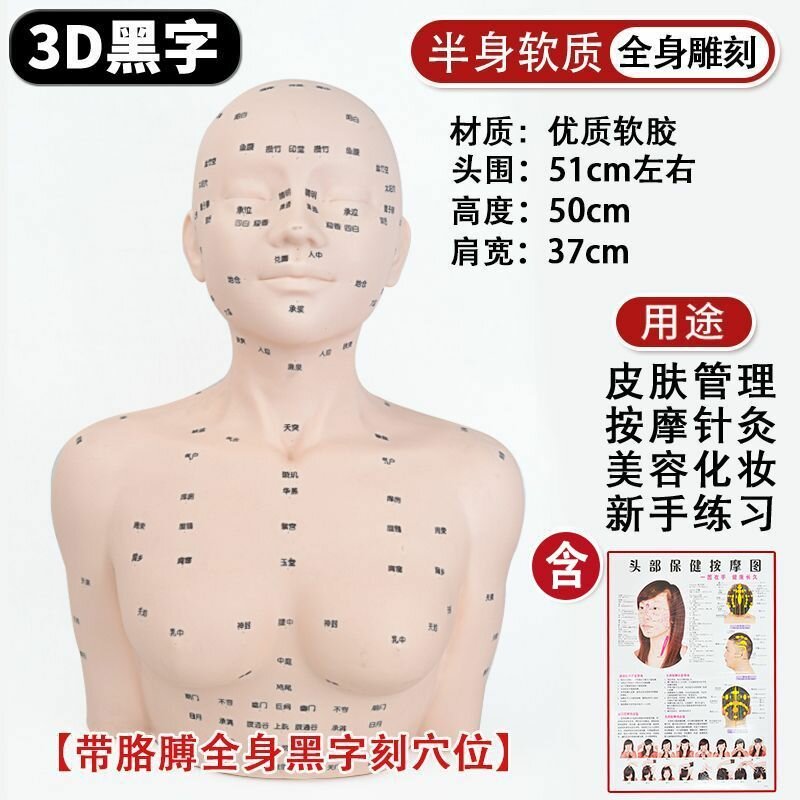 Манекен для ухода за кожей для салона красоты, для изучения техник массажа акупунктурных точек лица, лысая модель с плечами.