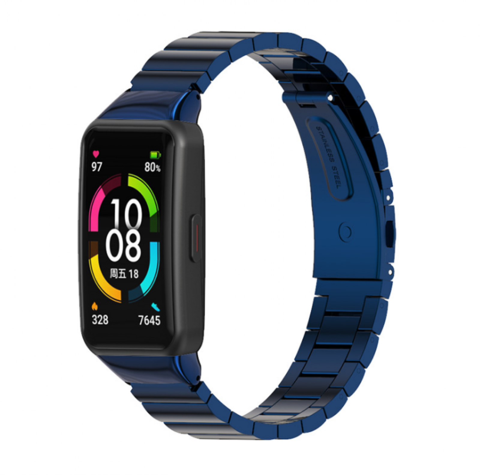 Стальной ремешок MyPads для смарт-часов HONOR Band 6 с раскладным замком и плоскими звеньями синий