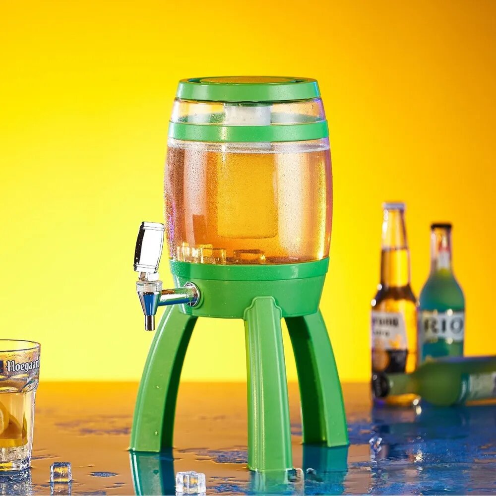 Диспенсер для напитков 3 л Зеленый пластиковый бочонок для пива и коктейлей