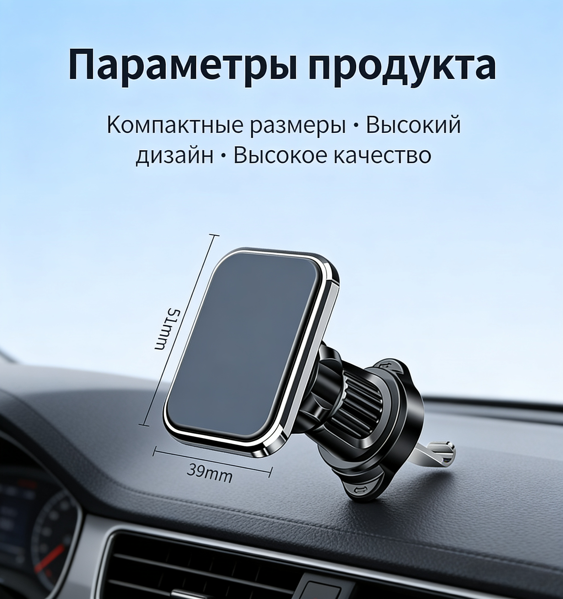Магнитный держатель для телефона, на решётку воздуховода, стильный и компактный, черный