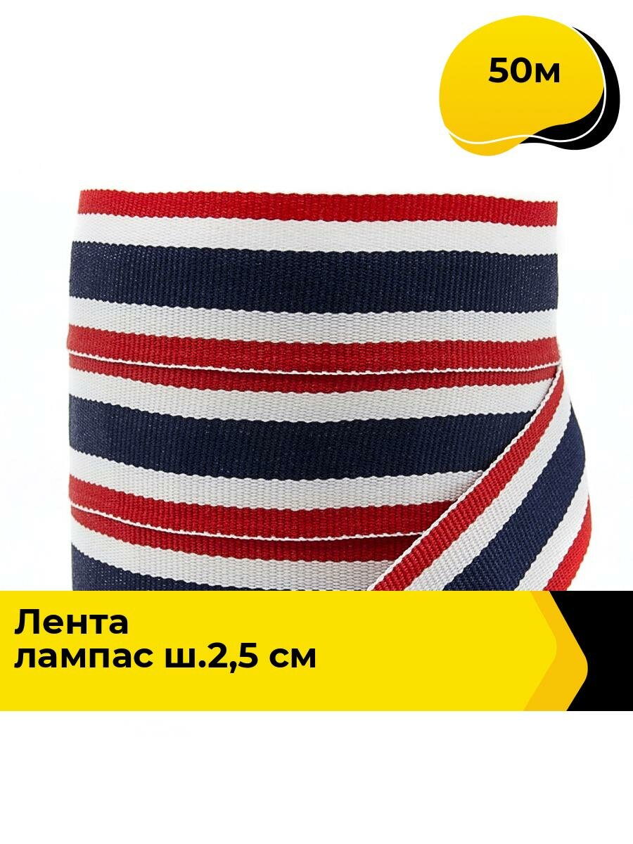 Тесьма трикотажная для рукоделия и шитья декоративная 2.5 см, 50 м