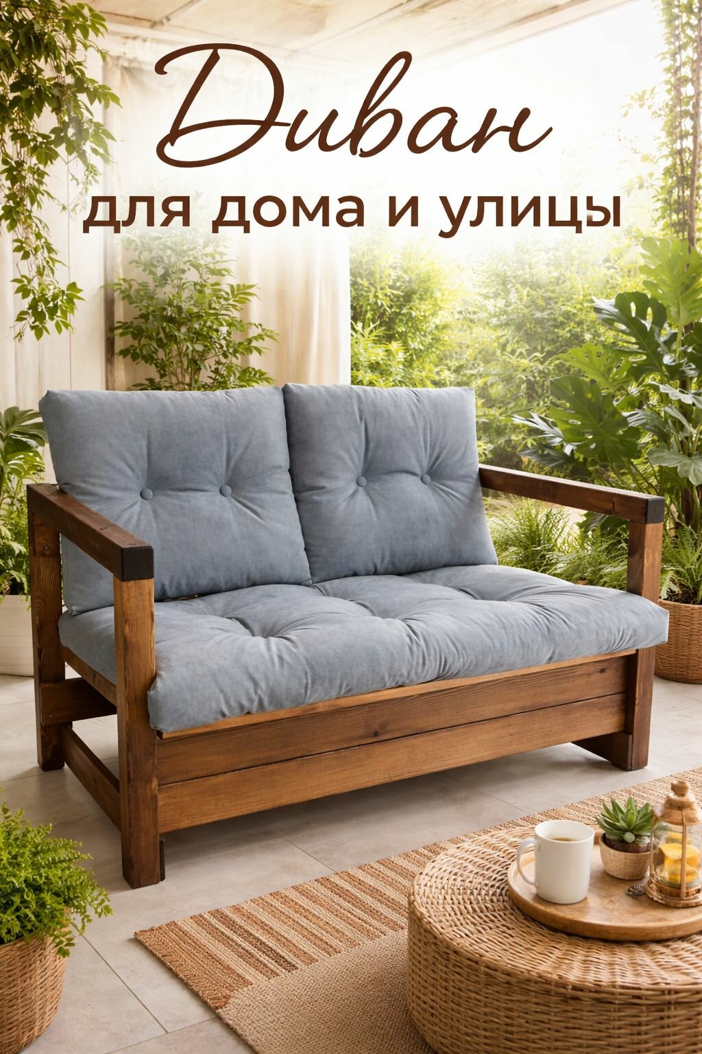 Диван деревянный.100 см. В беседку. На террасу. В офис.
