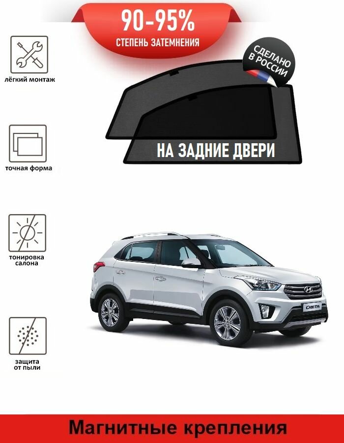 Автошторки LATONIK на Hyundai Creta 1 (2015-2020) на задние двери на магнитах