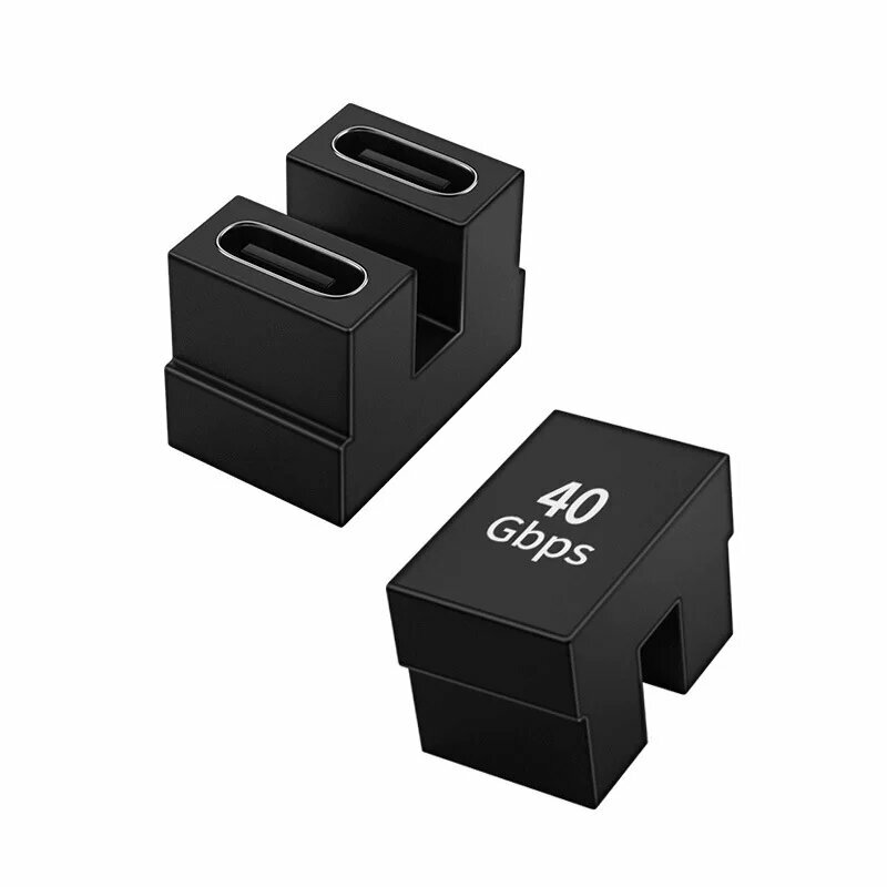 Тип-C женский к женскому U-образному адаптеру 40Гбит/с зарядка 100Вт поддержка 8К видео металлический серый