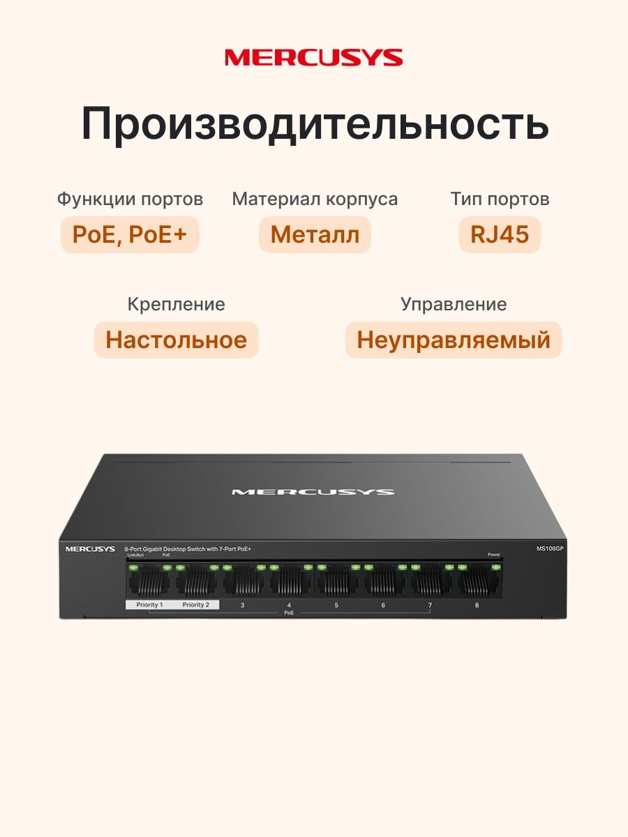 Коммутатор MERCUSYS MS108GP — фото 1