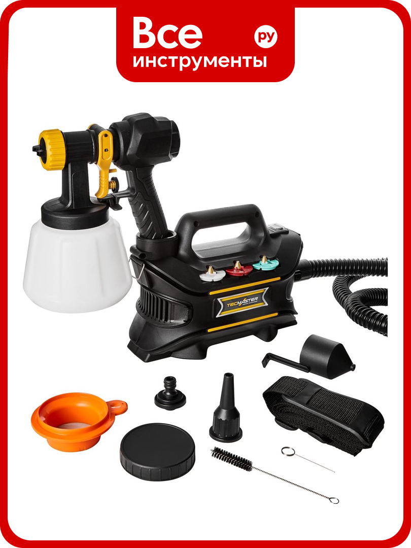 Краскопульт электрический TECMASTER T 1000 DIY с комплектом металлических форсунок 1231000
