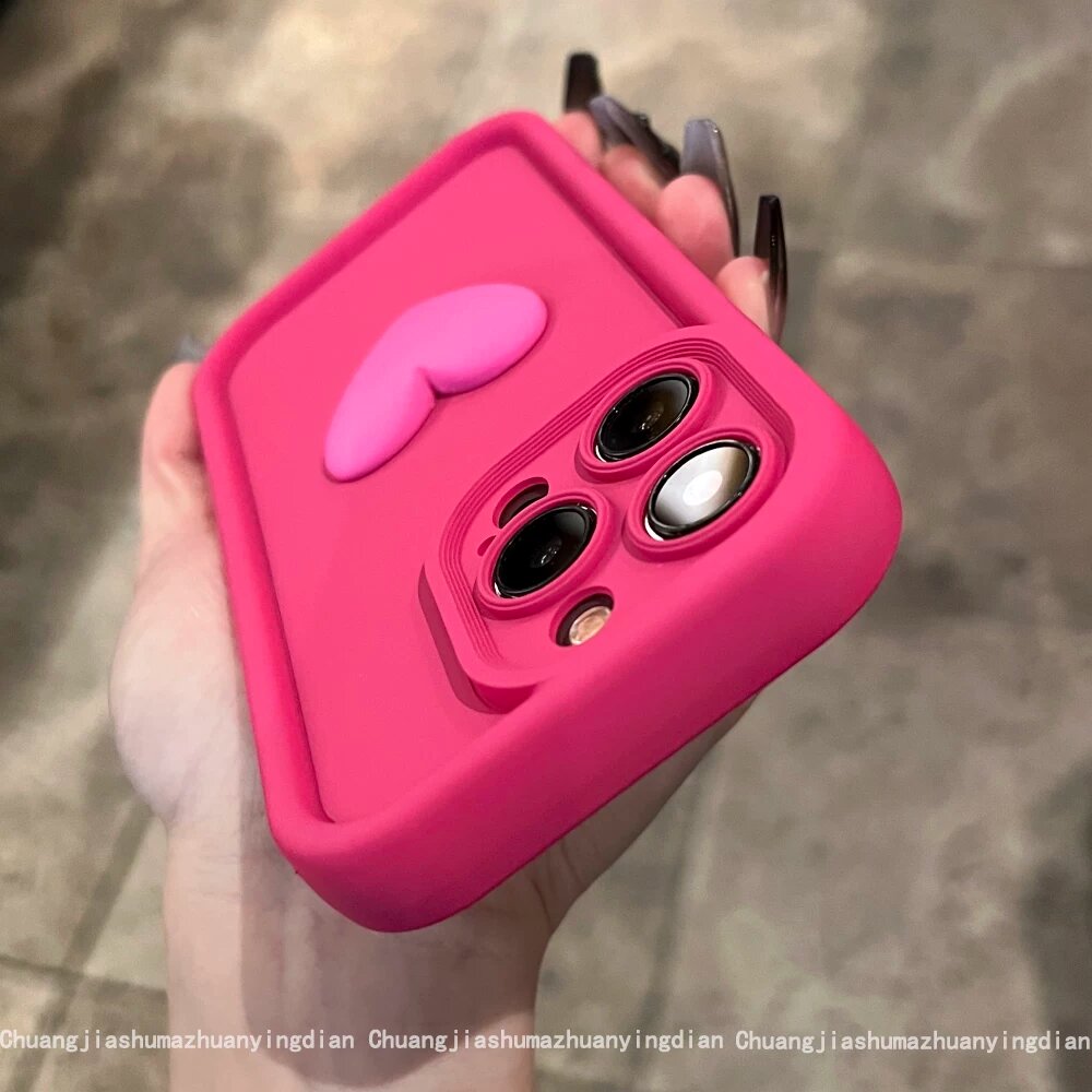 Чехол из силикона для iPhone 12 Pro розовый 3D-сердце с точными вырезами и защитой от падений