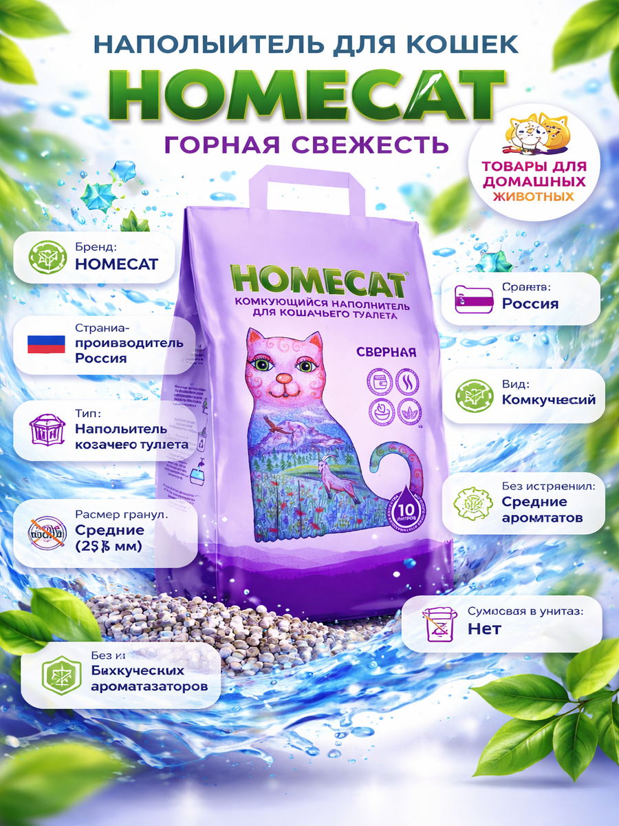 Наполнитель Homecat Горная свежесть комкующийся, 10л
