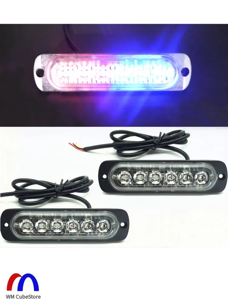 2ШТ Стробоскоп для авто / проблесковый маяк / 6 LED 12-24V Красный синий