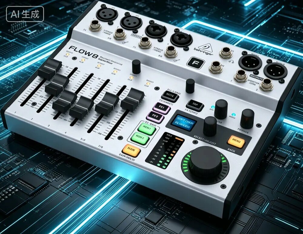 Цифровой микшерный пульт BEHRINGER "FLOW 8", 4 TRS и 2 XLR входа