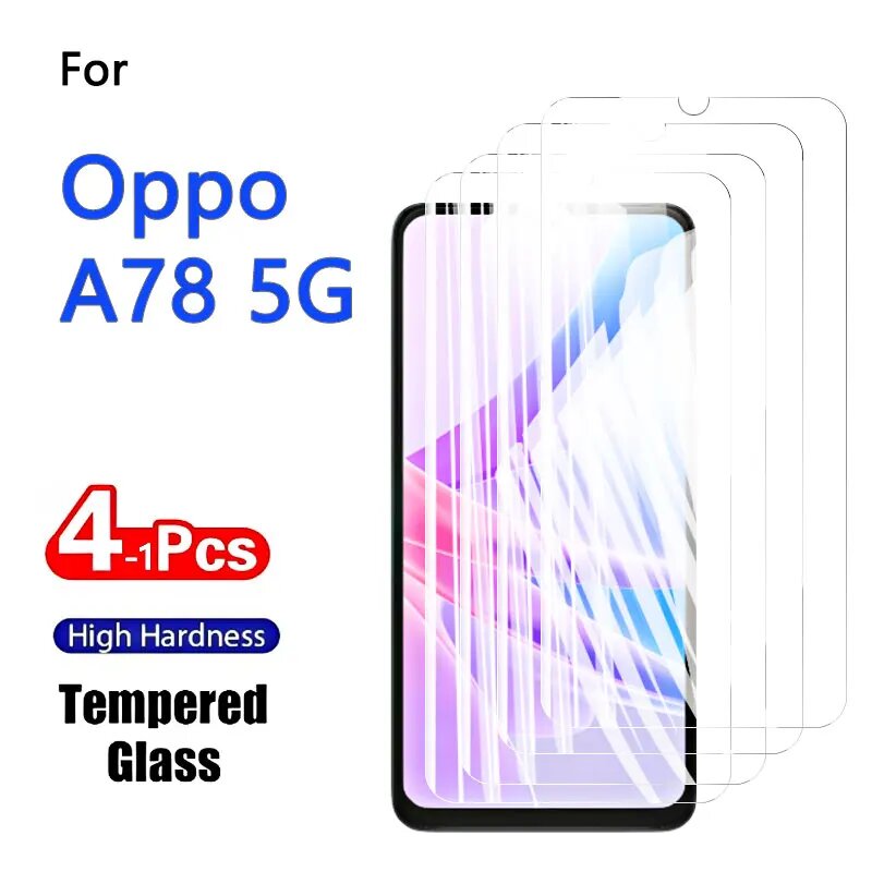 1-4 Шт. Защитное Стекло Для Oppo A78 5G, Закаленное, 9H, HD, Высококристаллическое, Прозрачное