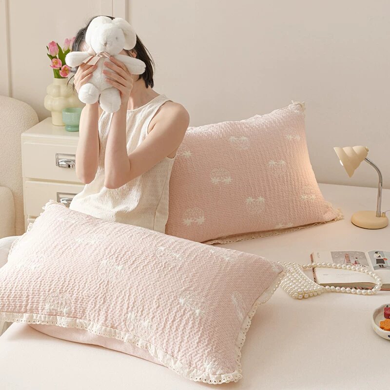 Набор подушек из 100% хлопка, 48см x 74см, с рисунком двух клубничек, пара для дома, сладкий дизайн