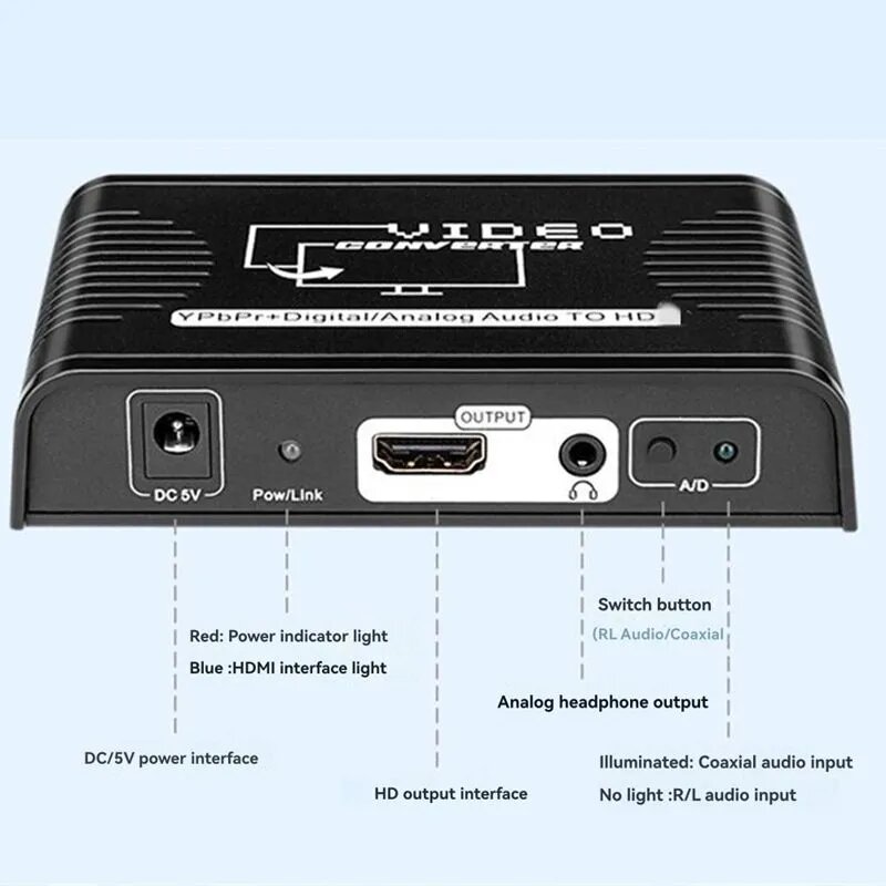 Компонентный преобразователь Ypbpr в HDMI-совместимый, 5-RCA компонентный в HD
