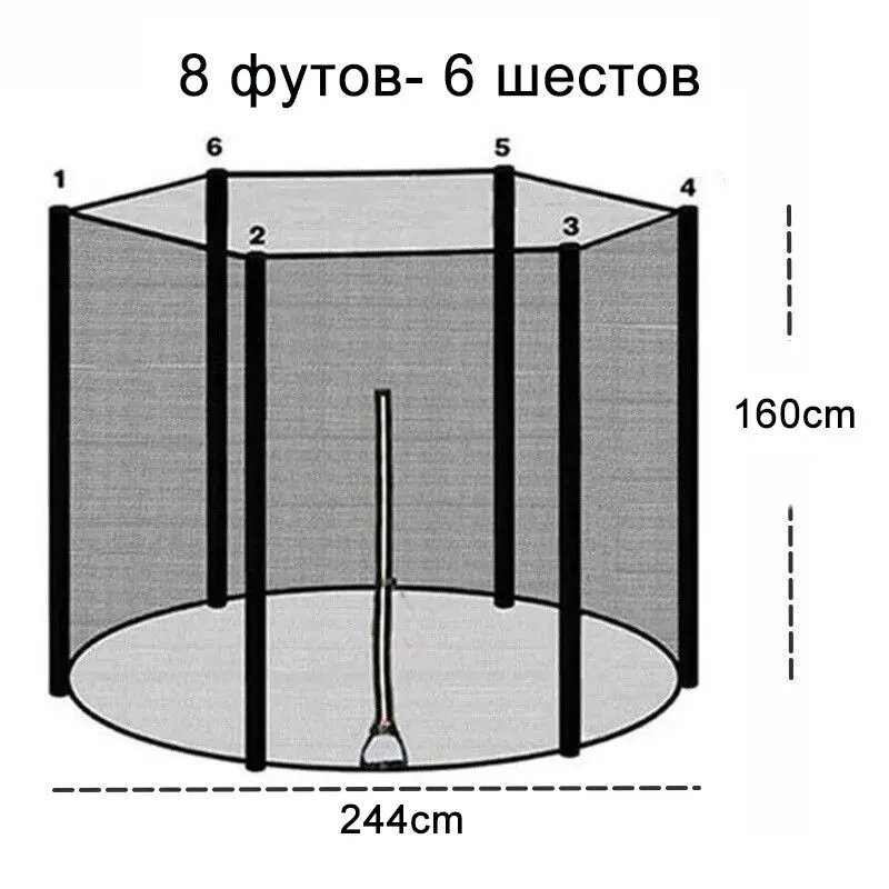 Сетка для батута 8 футов 6 столбов (244см) черная, аксессуары и запчасти