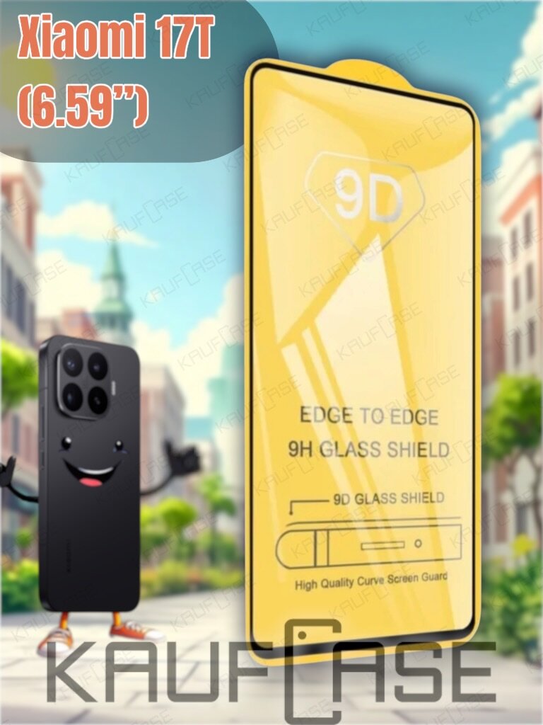 Стекло KaufCase глянцевое для Xiaomi 17T (6.59"), черная рамка. На экран