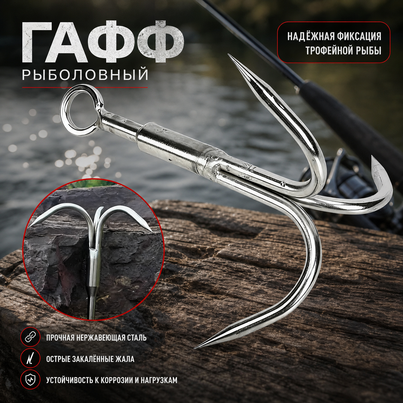 Трехлапый якорь-кошка из нержавеющей стали, для надёжной фиксации трофейной рыбы при рыбалке и подводной охоте, а также для очистки дна от травы и поиска снастей (Длина: 120 мм)