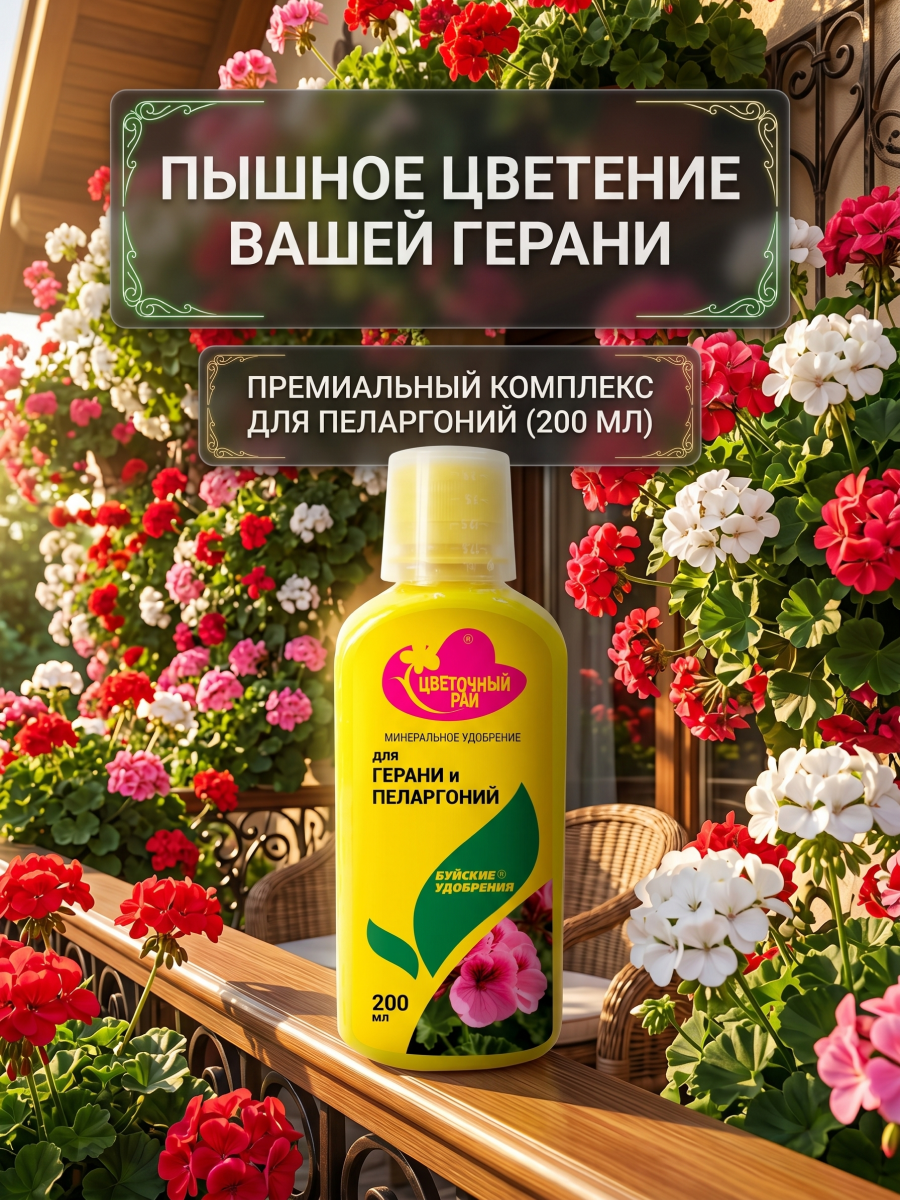 Жидкое удобрение для растений и цветов для герани и пеларгонии, 200 мл