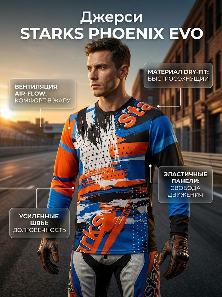 Джерси для мотокросса STARKS PHOENIX EVO Сине-красный цвет размер M